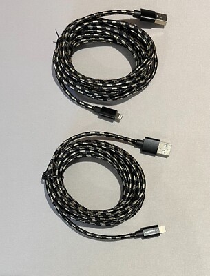 2x 10 Foot Charger Cable For iPhone 11/X/8/7/SE Nylon Braided 10 Feet ...