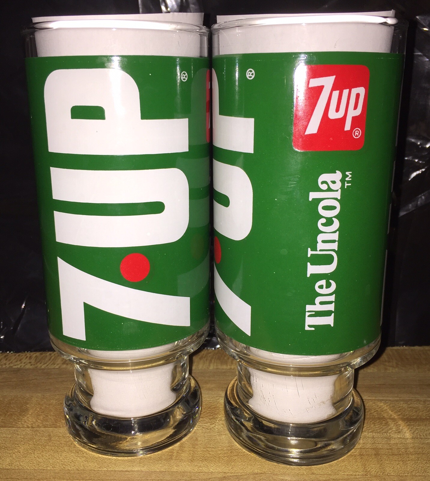 Vintage 7UP Glass Wet & Wild The UnCola Footed Pedestal Glass Cups (Set ...