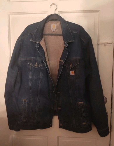 Carhartt Men's Denim Trucker Jacket Sherpa Lined J292 ABL SZ 3XL / T VGC++++ | eBay