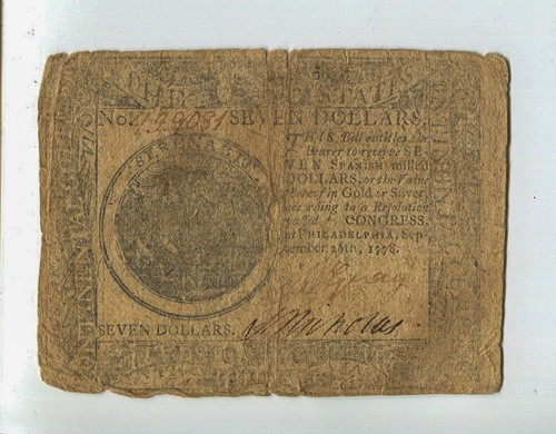 1778 $7 Dollar Continental Currency Sept 26 Samuel Nicholas/Isaac Gray ...