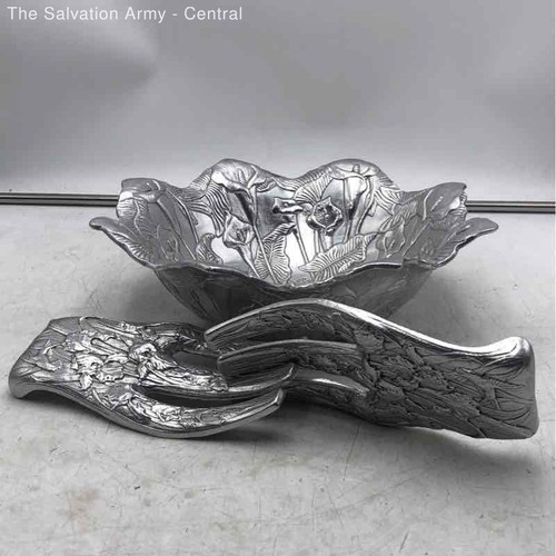 Arthur Court Silver Floral Design Salad Bowl With Matching Serving ...