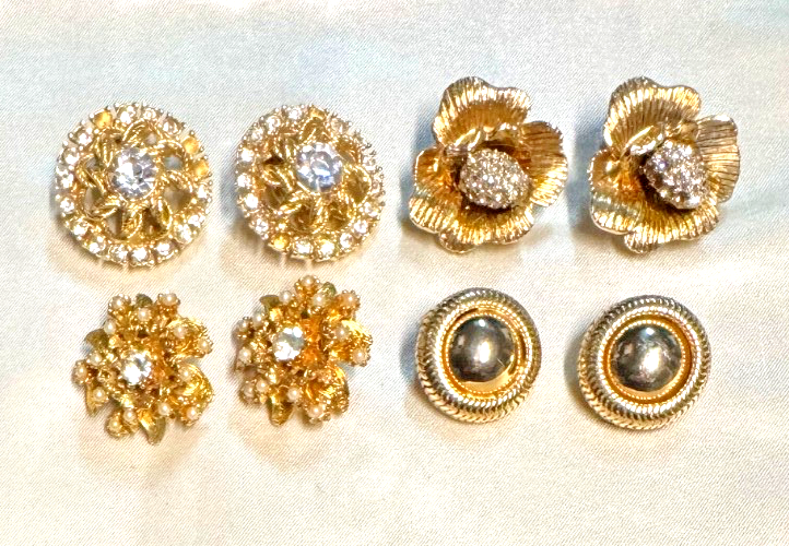 Gold Tone Rhinestone Earrings Lot of 4 Pair Vintage Costume Jewelry | eBay