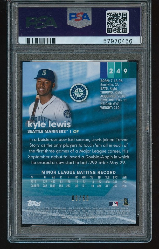Kyle Lewis 2020 Topps Stadium Club Chrome Gold Refractor RC #249 8/50 ...
