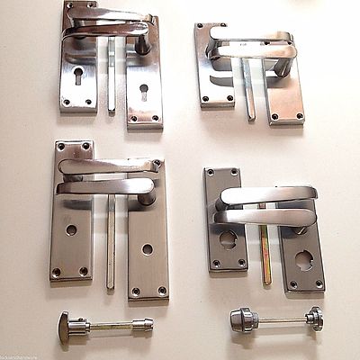 Satin Chrome Victorian Flat Door Handles Lever Lock, Latch ,Bathroom ...