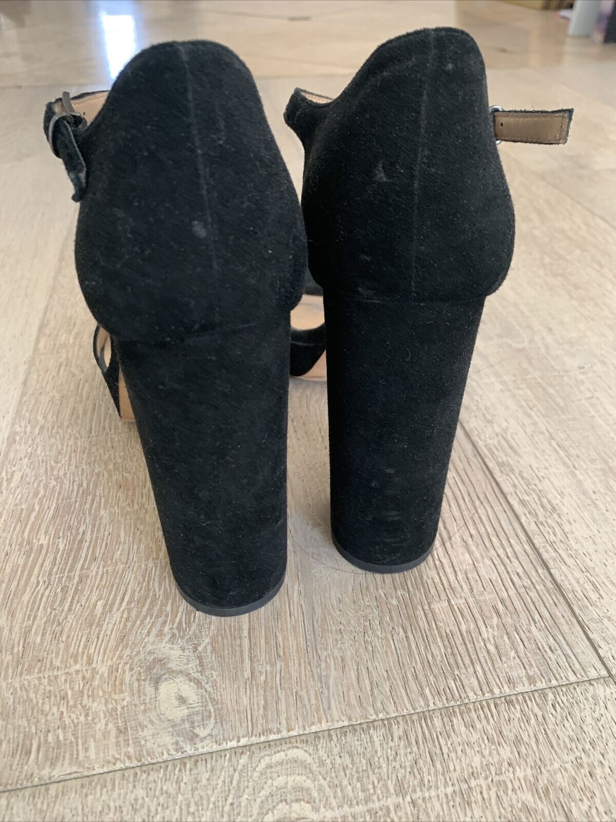 Pour La Victoire Women Black Kid Suede Yvette Block Sandal High Heel ...