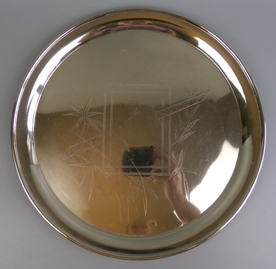 Silver plated Serving Tray / Salver. Engraved Bamboo. VTG Antique ...