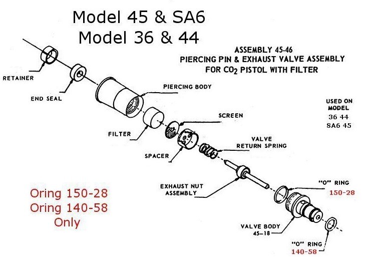 Valve O-ring Kit for Crosman 45, SA6, Model 36, 44 CO2 Pistol | eBay