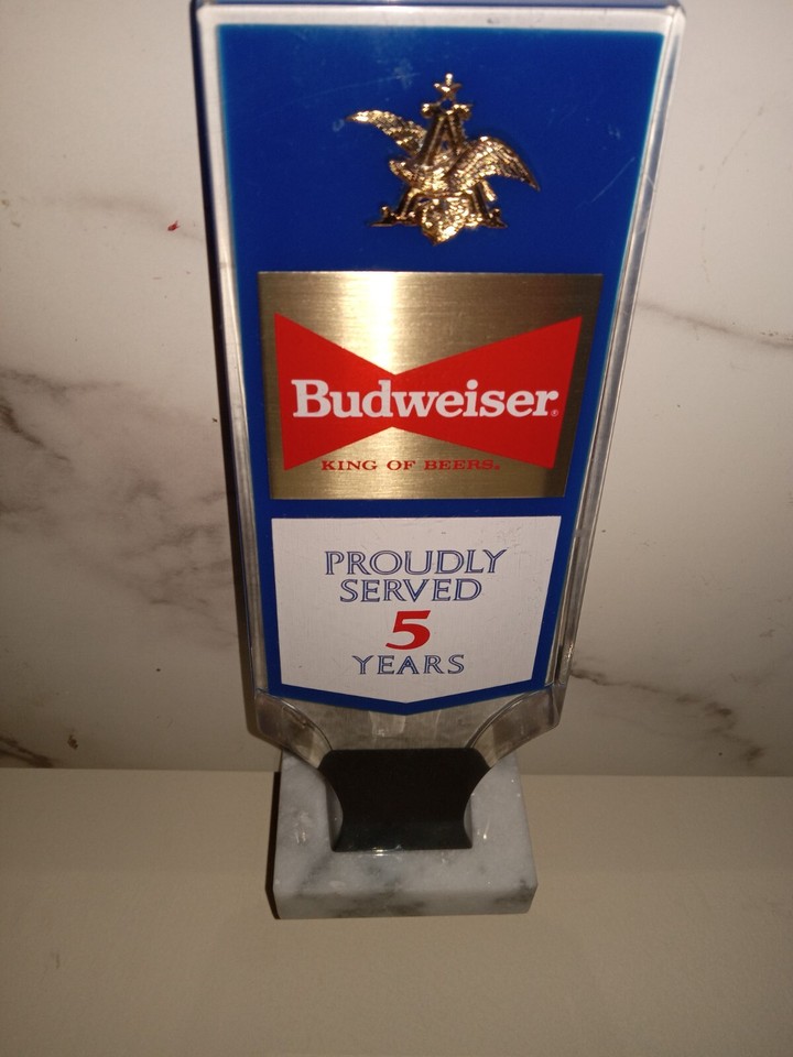 VINTAGE ACRYLIC BUDWEISER King of Beers GOLD BLUE RED BEER KEG Tap ...