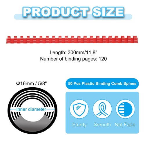 50 Pcs 16mm (5/8") Plastic Binding Combs 120 Sheet Capacity 21 Rings ...