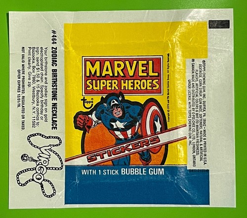 1976 Topps Marvel Super Heroes Sticker Empty Wax Wrapper Captain ...