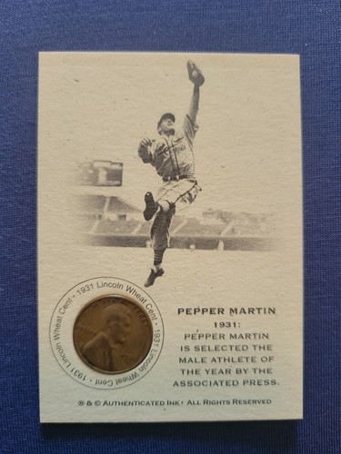 Pepper Martin Authenticated Ink Male Athlete of The Year 1931 Lincoln ...