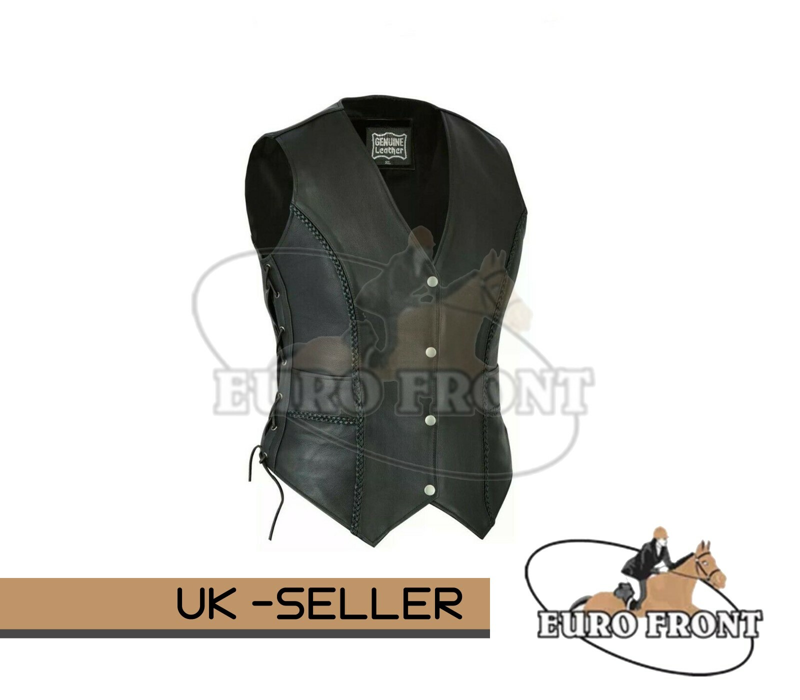 Ladies100% Real Leather Laced Up Motorcycle Biker Waistcoat Womens ...