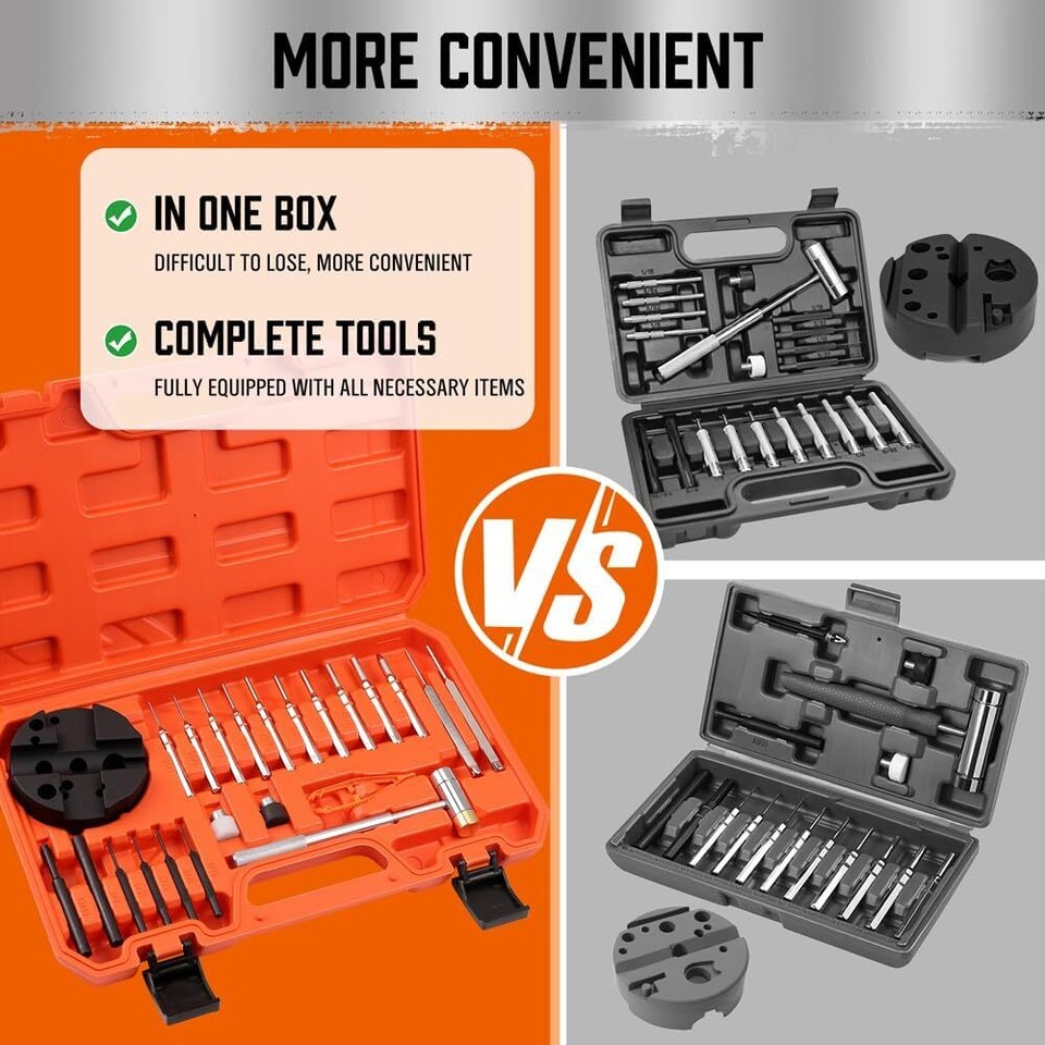 23PC Roll Pin Punch & Hammer Set Bench Block Maintenance Repair Tool ...