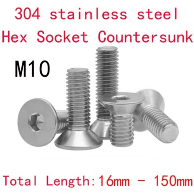 M10 304 Stainless Steel Allen Screw Hex Socket Countersunk Flat Head ...