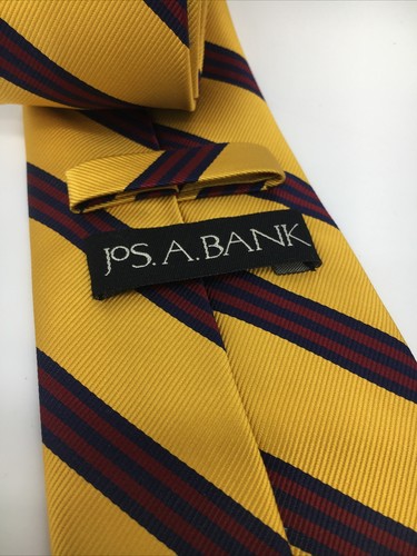 JOS A BANK Gold Maroon Navy Striped 100% PURE SILK Neck TIE *NEW TAGS ...