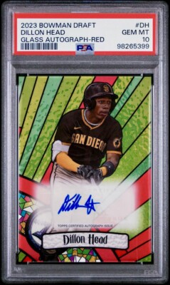 2023 BOWMAN DRAFT DILLON HEAD GLASS AUTOGRAPH-RED /5 💎 PSA 10 💎 | eBay