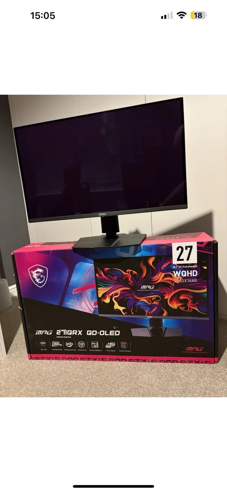 MSI MPG 271QRX QD-OLED 27" QD-OLED, 1440p, 360Hz, 0.03ms Gaming monitor ...