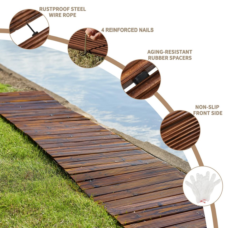 12FT Wooden Garden Pathway Straight Outdoor Walkway Roll Out Cedar Wood ...