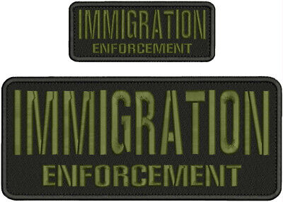 IMMIGRATION E EMB PATCH 4X10 AND 2X5 VELCR@ ON BACK OD GREEN ON BLACK ...