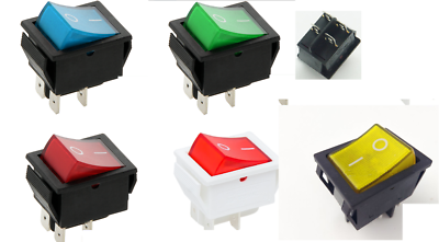 5 COLOUR Rocker Switch 16A 240V, 20A 125V ON-OFF Double Pole 4 Pin ...