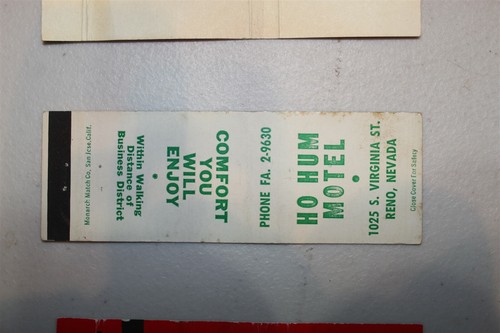RENO NV. HO HUM MOTEL MATCHBOOK COVER WHITE | eBay