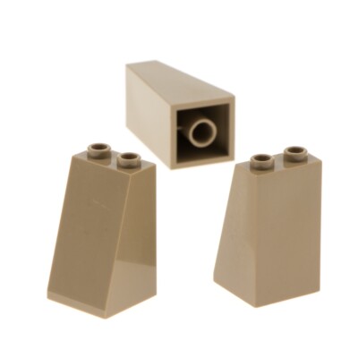 3x LEGO Roof Bricks 75° 2x2x3 Dark Beige Ceiling Tiles Angled Nubs ...