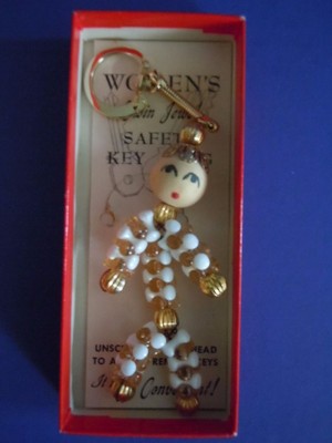 RARE NEW IN ORIGINAL PACKAGE CUTE BEAD DOLL KEY CHAIN TWIN JEWEL SAFETY ...