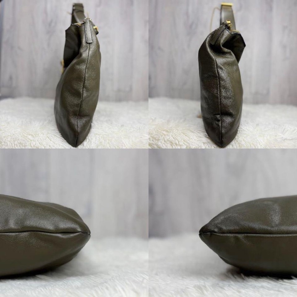 MIU MIU leather Shoulder bag Vintage Khaki Gold Logo Authe Good ...