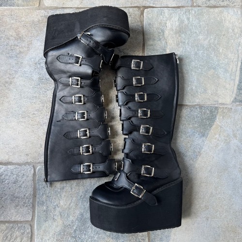 Goth Platform Knee High Buckle Boots Sz 6 Alt Punk Y2K Cyber Rave ...