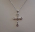 STERLING SILVER CROSS NECKLACE PENDANT W/ .75 cts LAB CREATED DIAMONDS ...