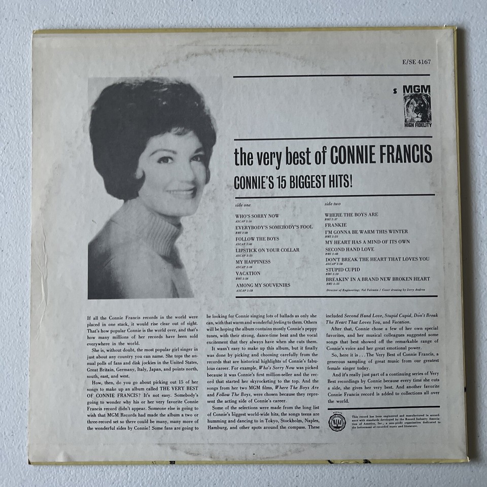 The Very Best Of Connie Francis LP 1963 MGM E/SE-4167 Connies 15 ...