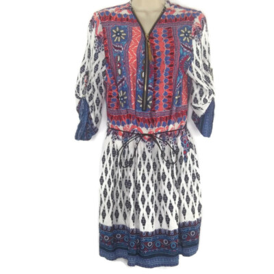 Kaylla Paris Boho Mix Print Zip and Tie Front Dress Women's Size Small ...