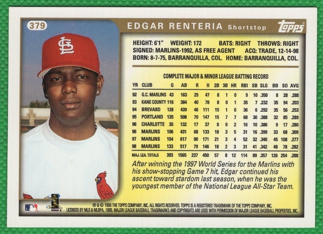 1999 Topps - #379 Edgar Renteria for sale online | eBay