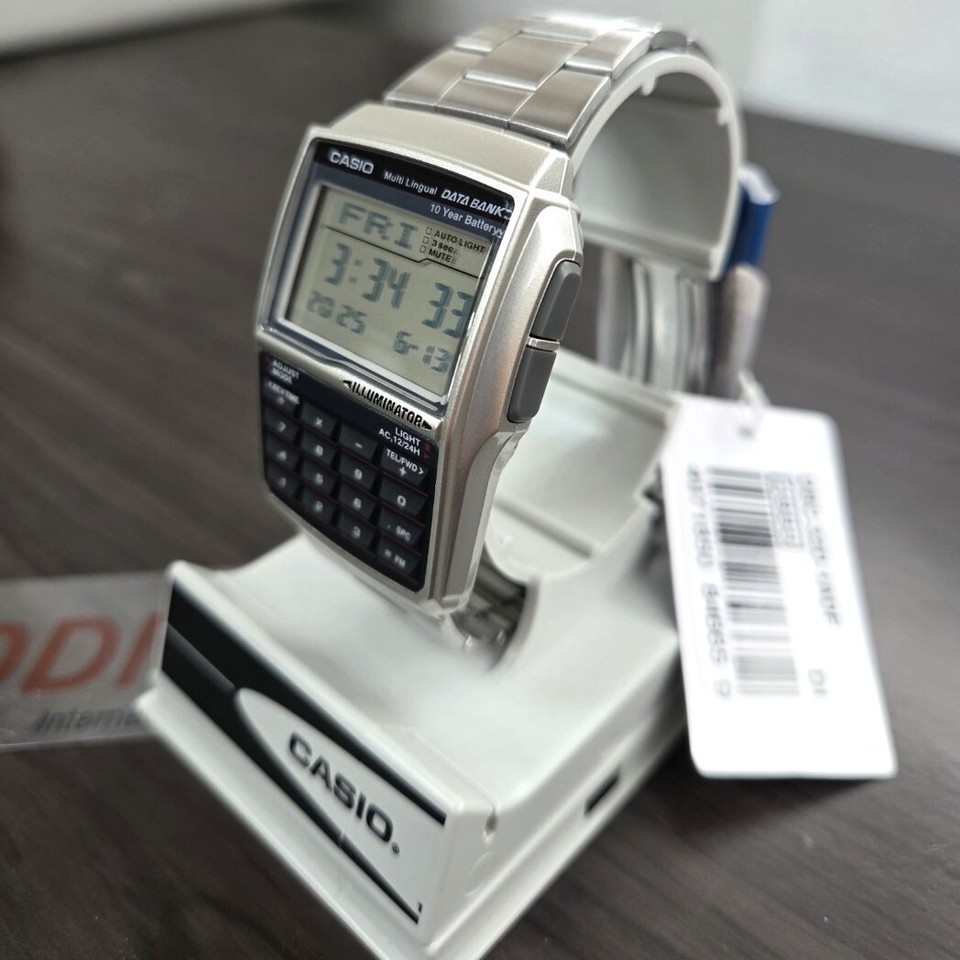 Casio Data Bank Square Digital Calculator Mens Metal Watch DBC-32D-1A ...