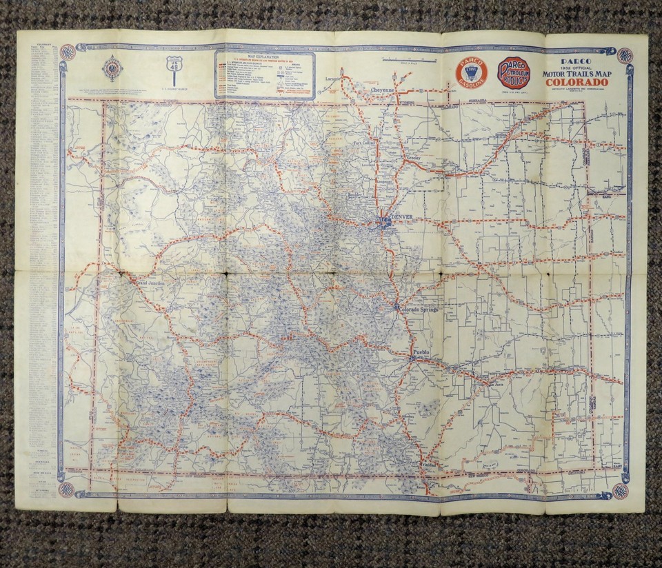 Vintage 1932 Colorado Road Map – Producers & Refiners Corp. (PARCO) | eBay