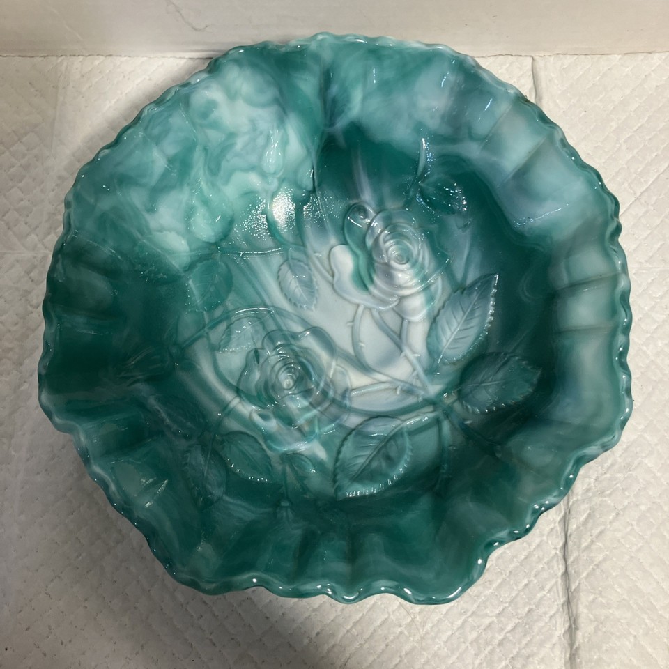 Imperial Glass Jade Slag Rose Pattern Bowl | eBay
