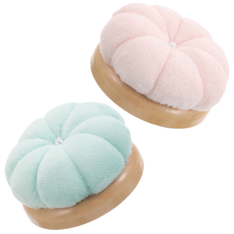 2PCS Pumpkin Shaped Pin Cushion with Wooden Base, Soft Quilting Pin ...