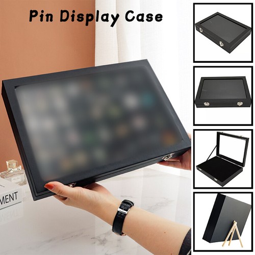 Pin Display Case with Lock Dustproof Transparent Glass Lid Badge ...
