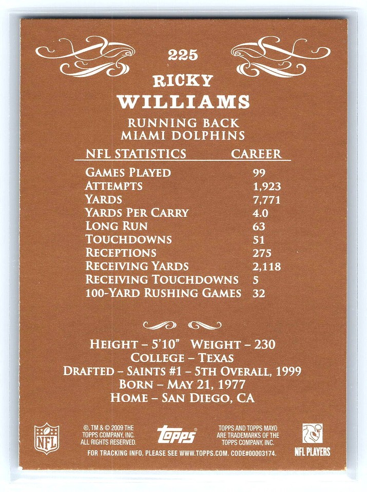 2009 Topps Mayo #225 Ricky Williams Football | eBay