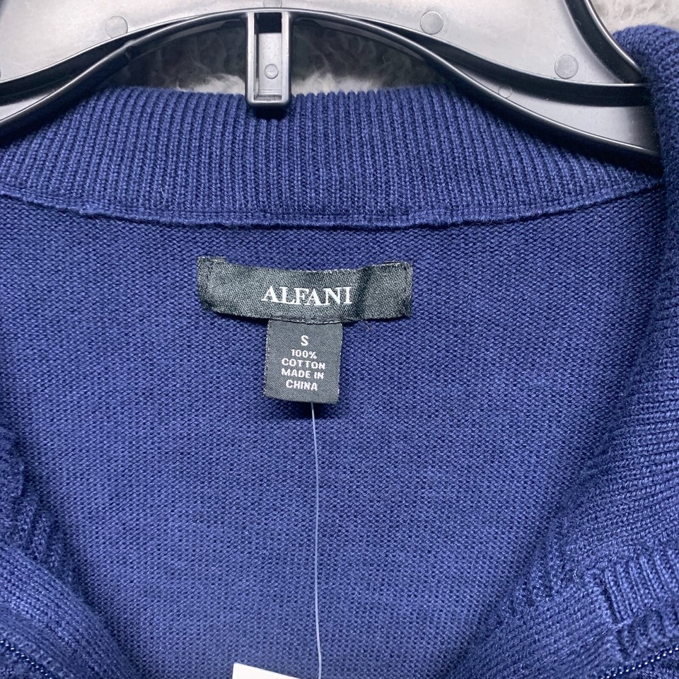 Alfani Sweater Mens MS Small Blue Quarter Zip Long Sleeve Textured Knit ...