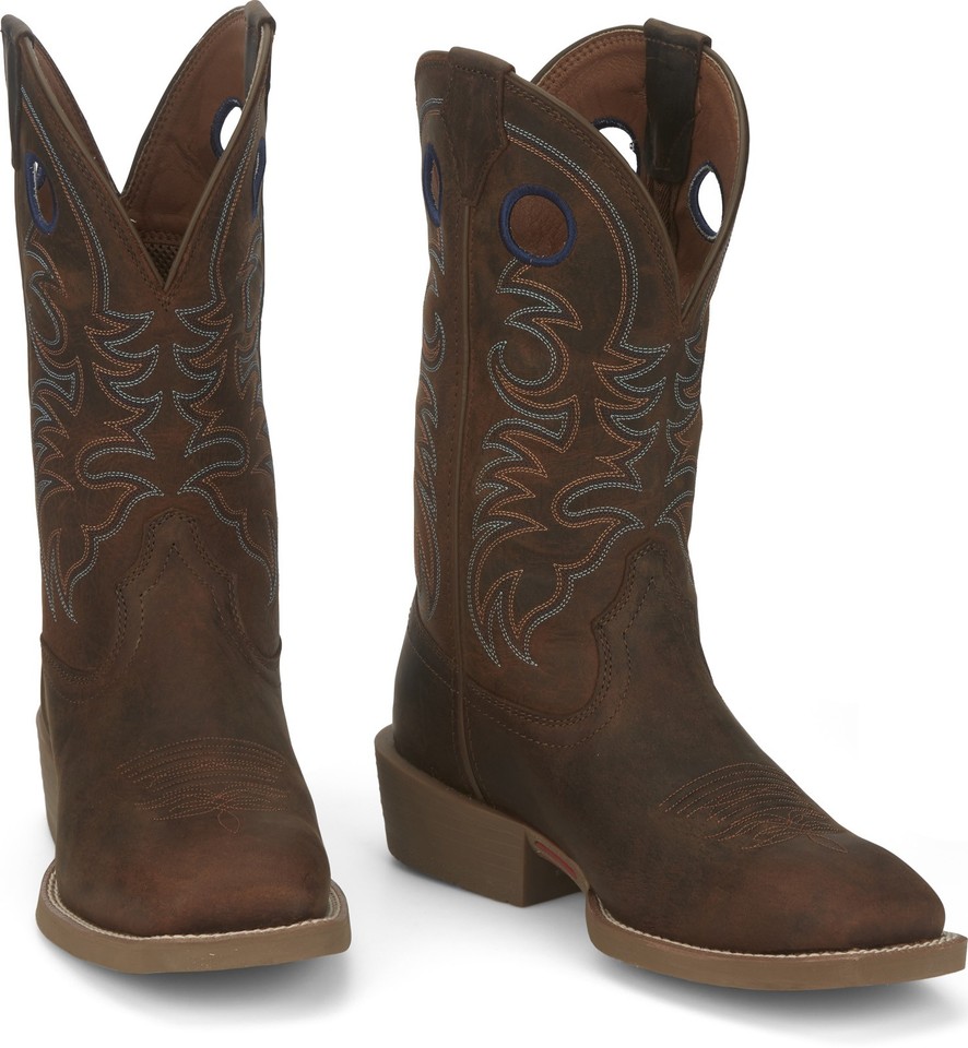 Justin Boots Muley Square Toe Water Buffalo Mens Brown Cowboy Western ...