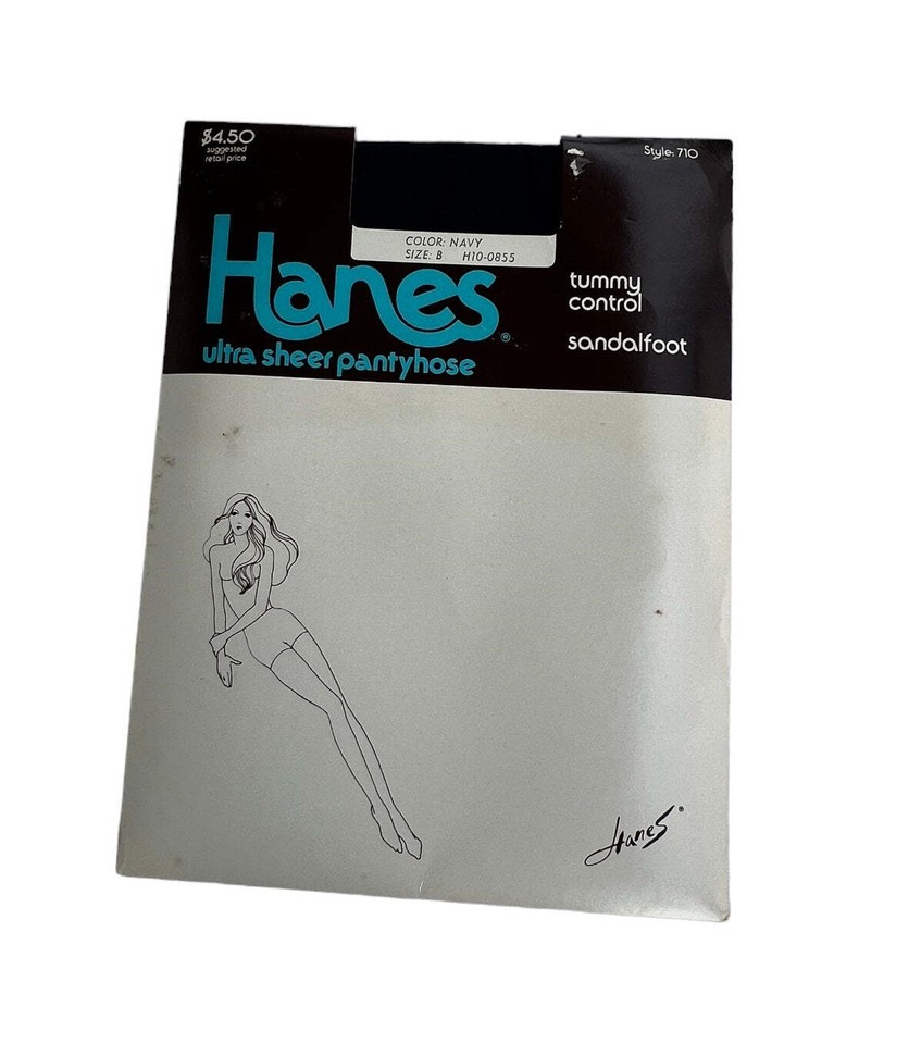 Hanes Navy Blue Tummy Control Sandalfoot Ultra Sheer Pantyhose Size B ...