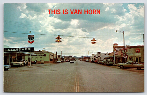 Postcard Van Horn Tx Main St Looking West US 80 And 90 Chevron Coca ...