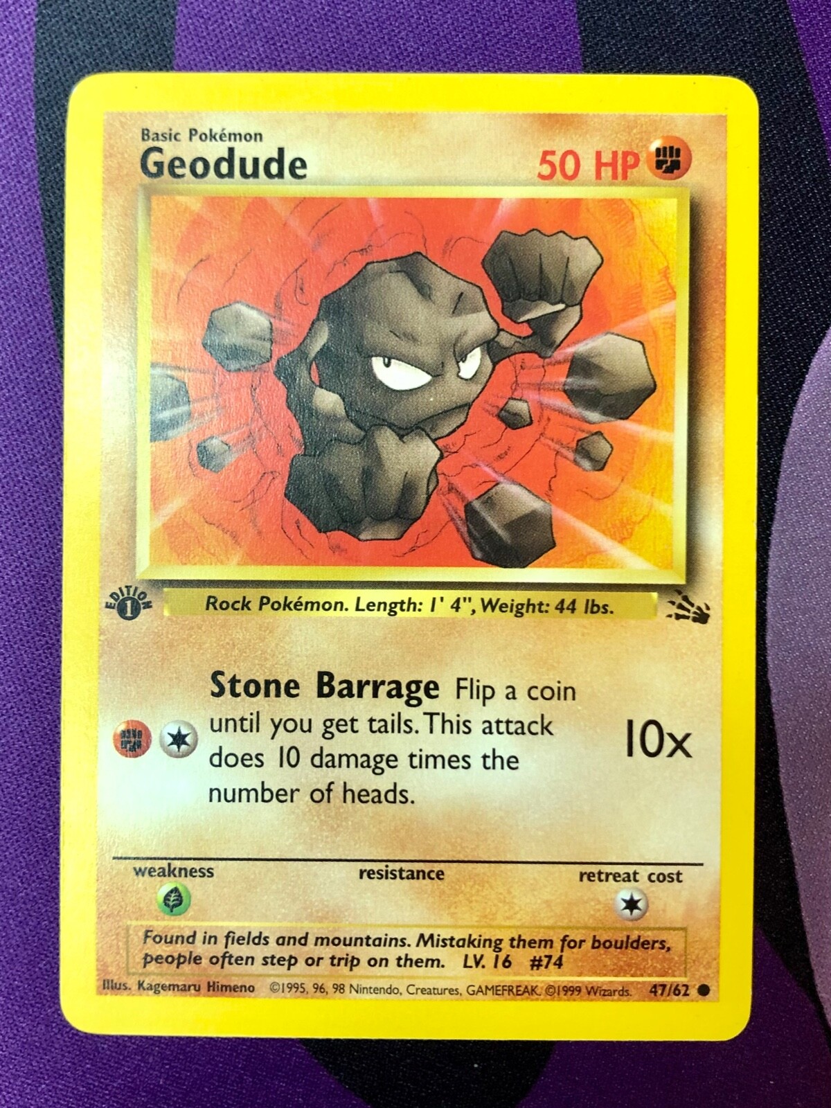 Pokémon Fossil GEODUDE 47/62 1st Edition Non-Holo COMMON LP Vintage ...