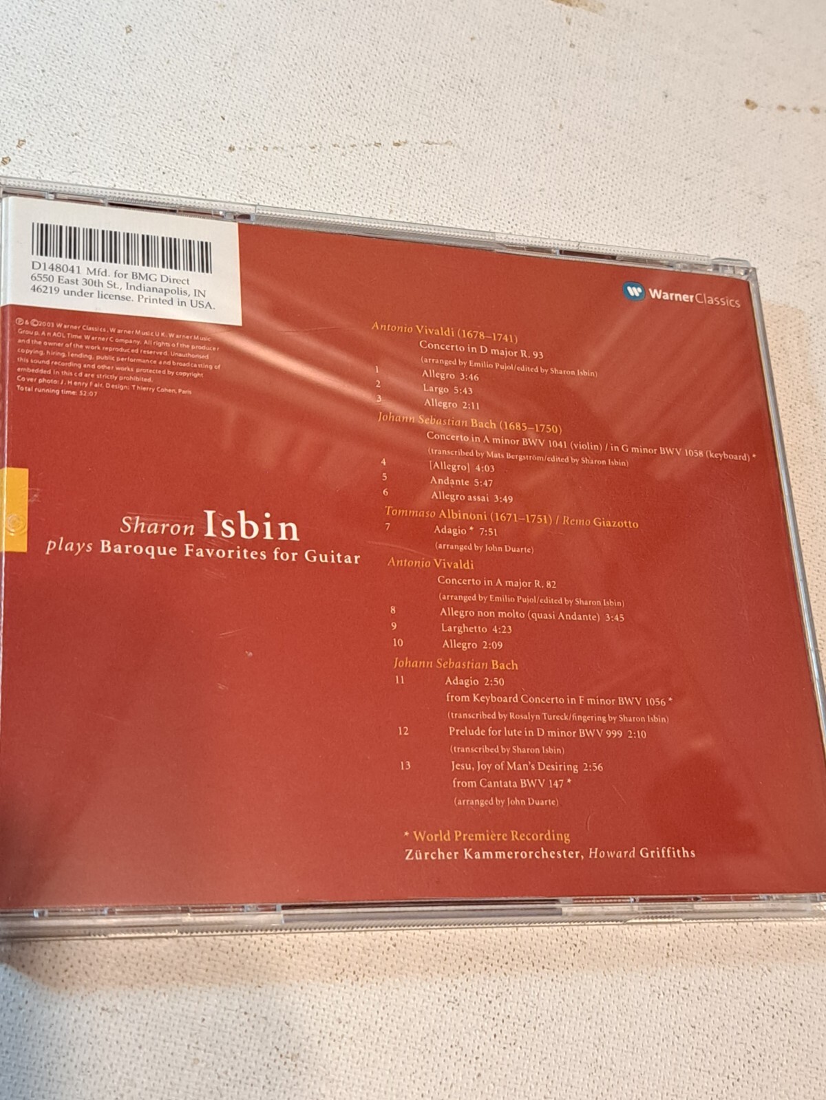 Sharon Isbin plays Baroque Favorites for Guitar (CD, Sep-2002, Warner ...