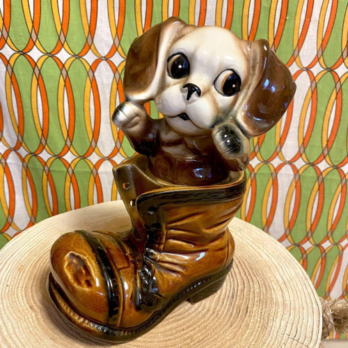 Retro pop piggy bank Boots Dog Beagle Vintage Showa Pottery C limited ...