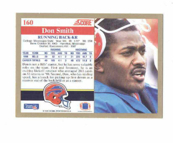 Don Smith Buffalo Bills Running Back #160 Score 1991 Football Card | eBay