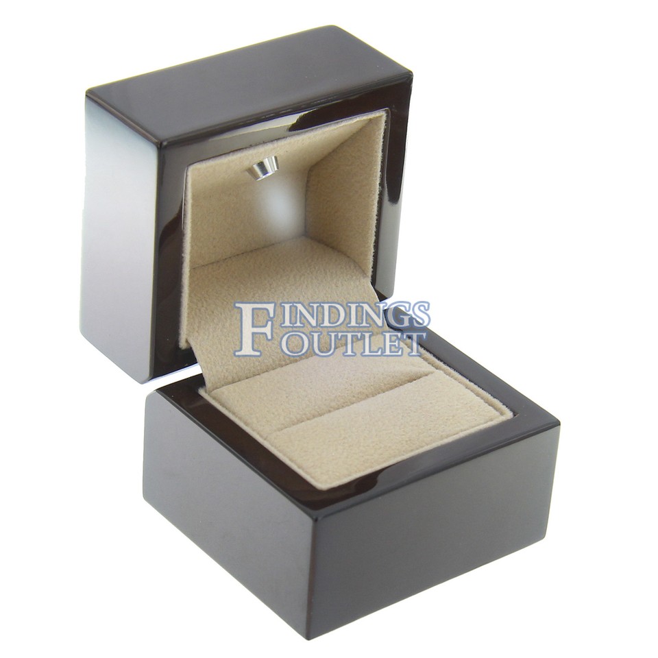 Deluxe Glossy Wooden LED Lighted Engagement Ring Box Jewelry Gift Box ...