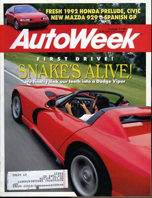 AutoWeek Magazine October 7, 1991 Dodge Viper, Honda Prelude, Mazda 929 ...