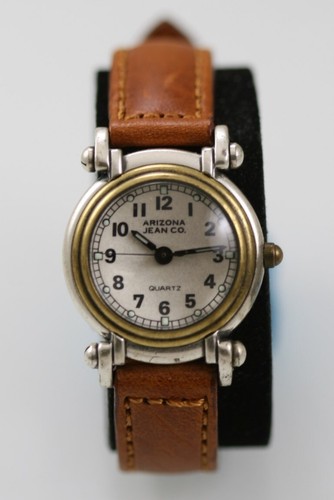 Arizona Jean Co Watch Women Gold Silver Stainless St Brown Leather ...